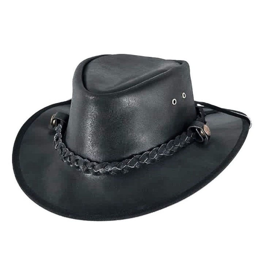 Handmade Black Leather Cowboy Hat Outback Australian Style Hat Leather ...