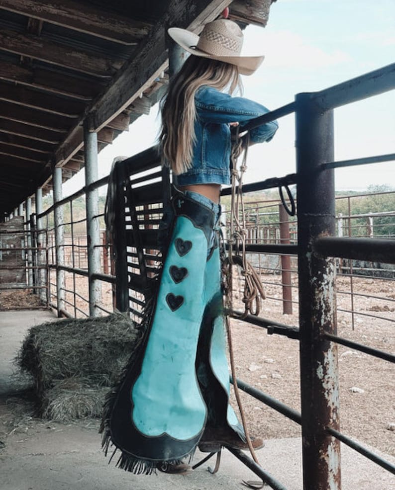 Women's Handmade Turquoise & Black Native American Cowgirl Style Suede Leather Pant Rodeo Style ...