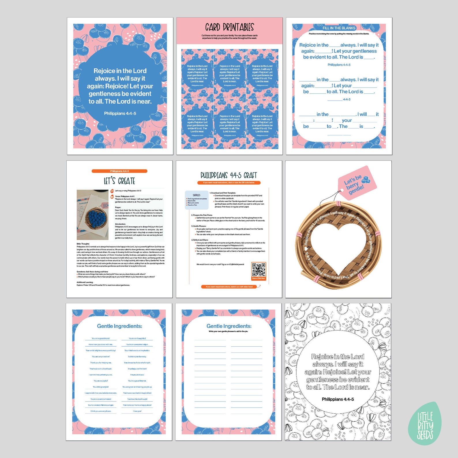 Philippians 4:4-5 Bible Memory Printable Pack With Berry Gentle Pie ...