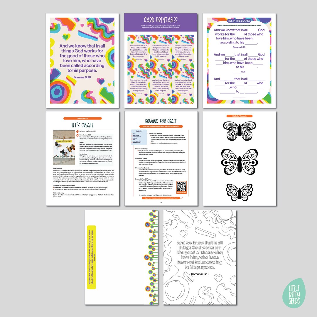 Romans 8:28 Family Activity Guide Memory Verse Tools & Butterfly Craft ...