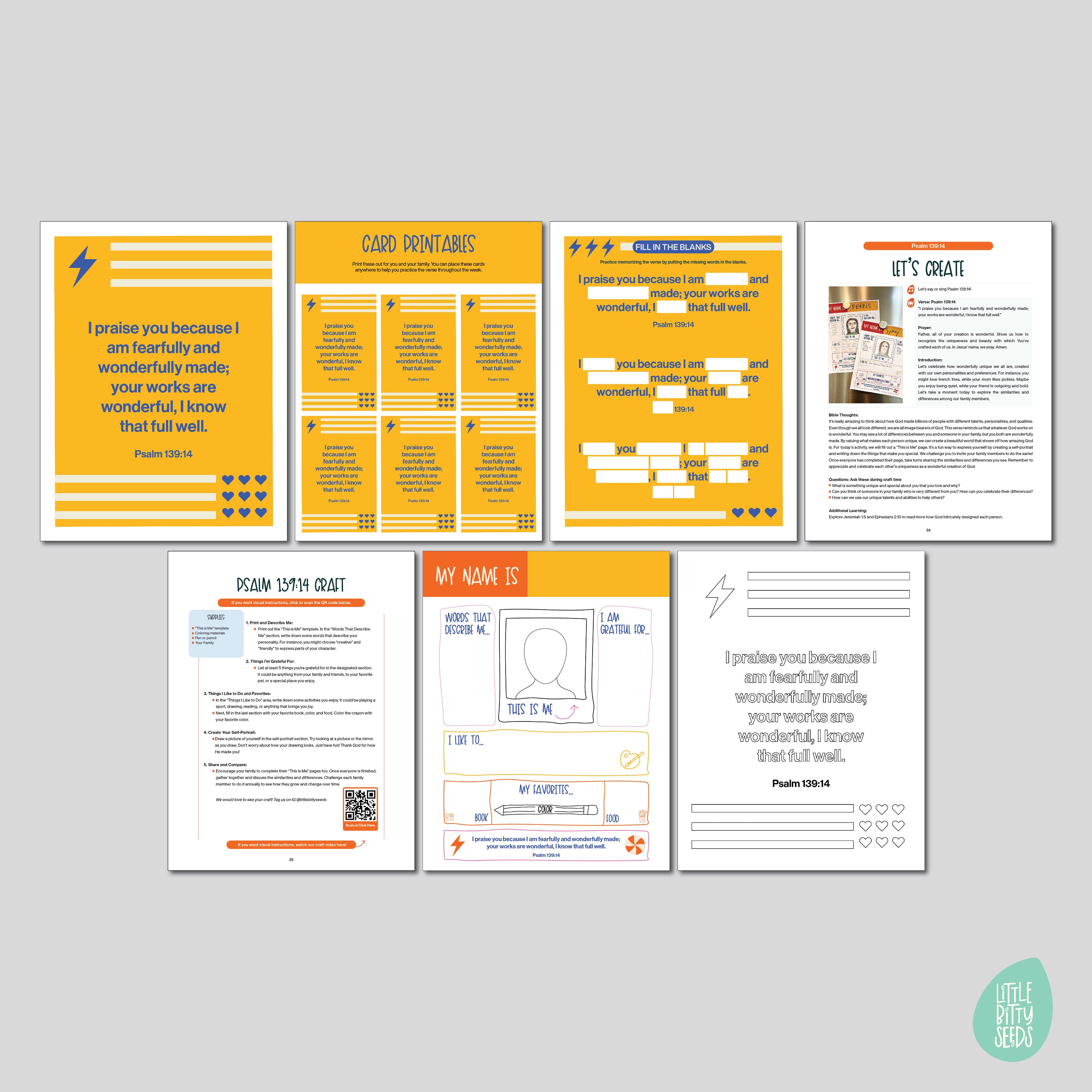 Psalm 139:14 Bible Verse Activity Set – Digital Download Interactive ...