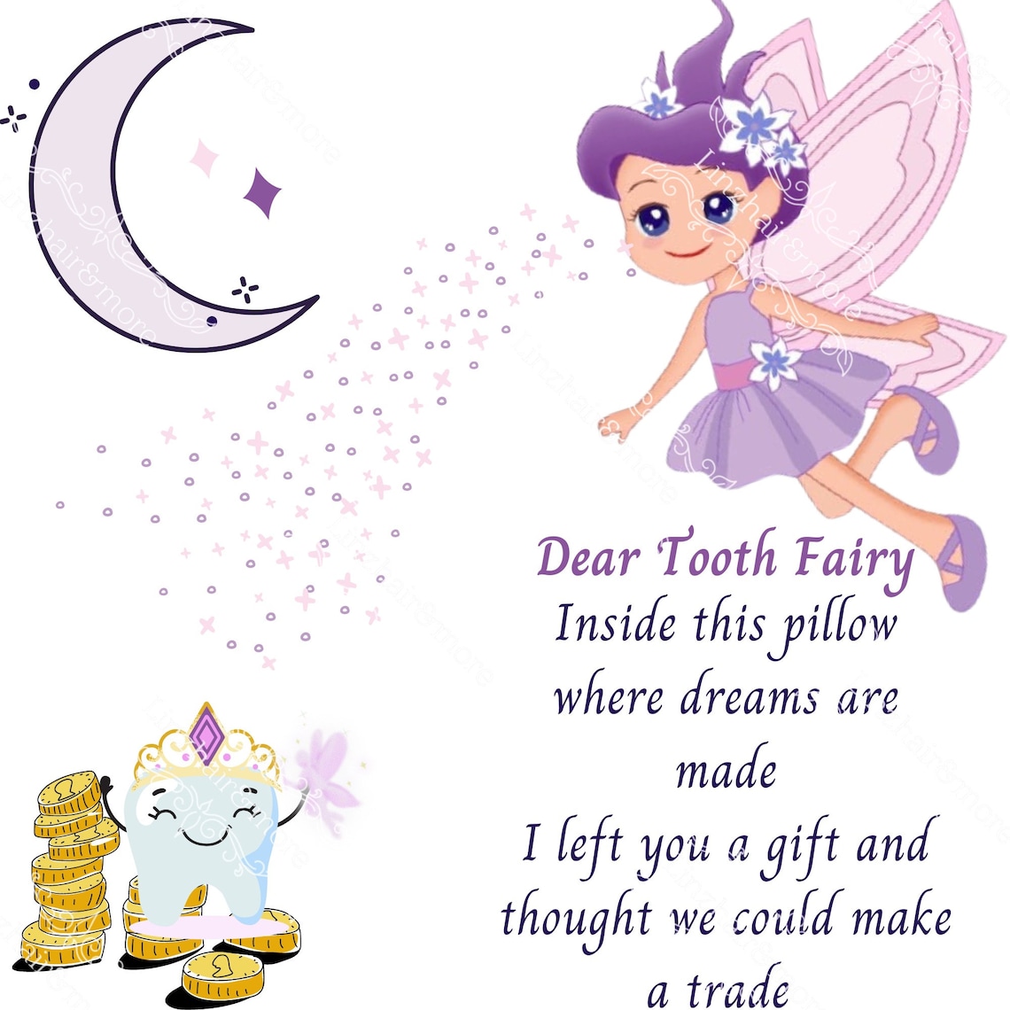 Tooth Fairy TOOTH FAIRY Pillow Design Kids Toothfairy Moon Template ...