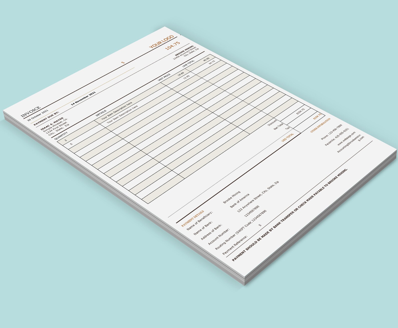 Invoice Template, Invoice Template Excel, Automatic Calculation Invoice ...