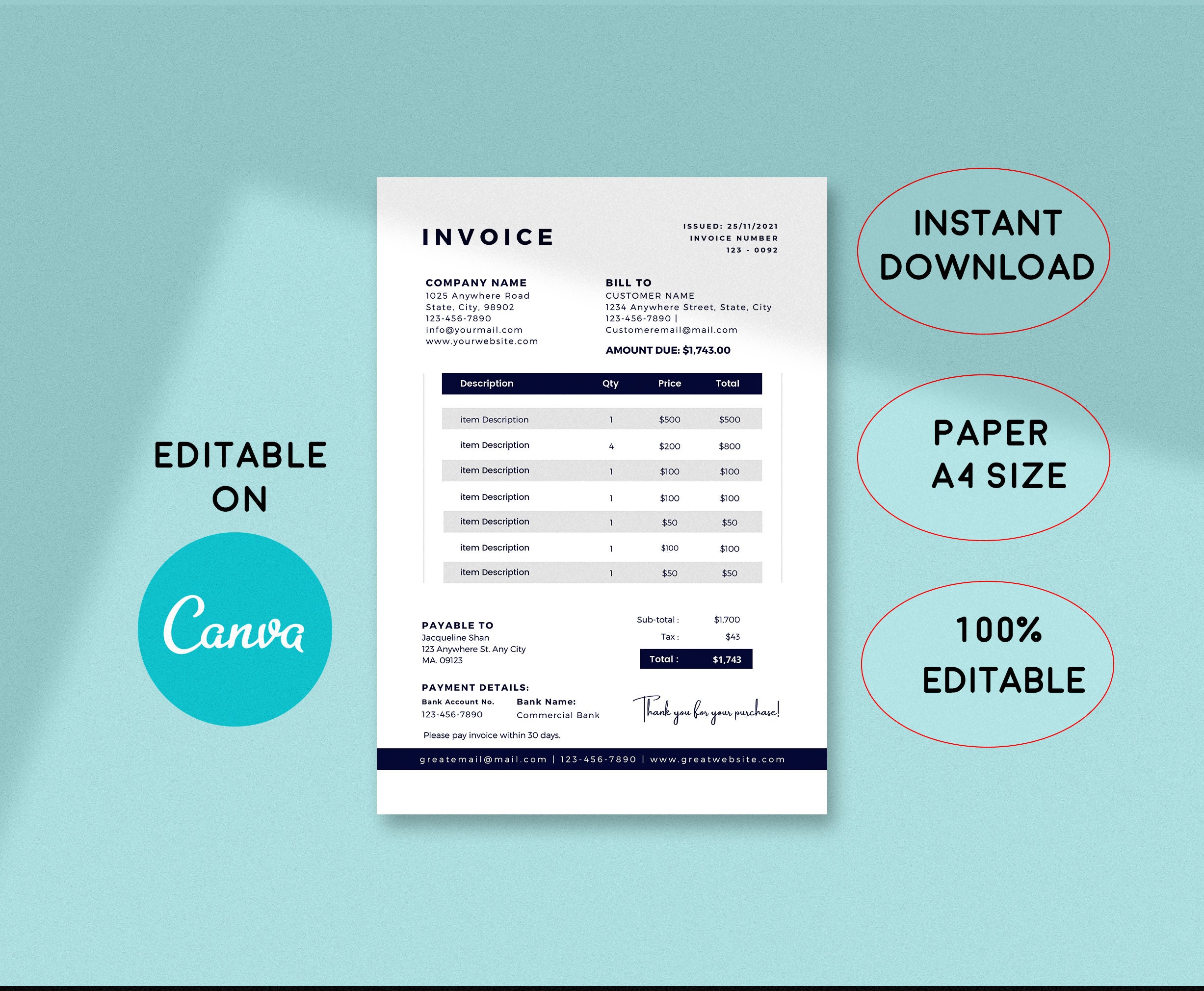 Invoice Template, Canva Invoice Template Download, Business Invoice ...