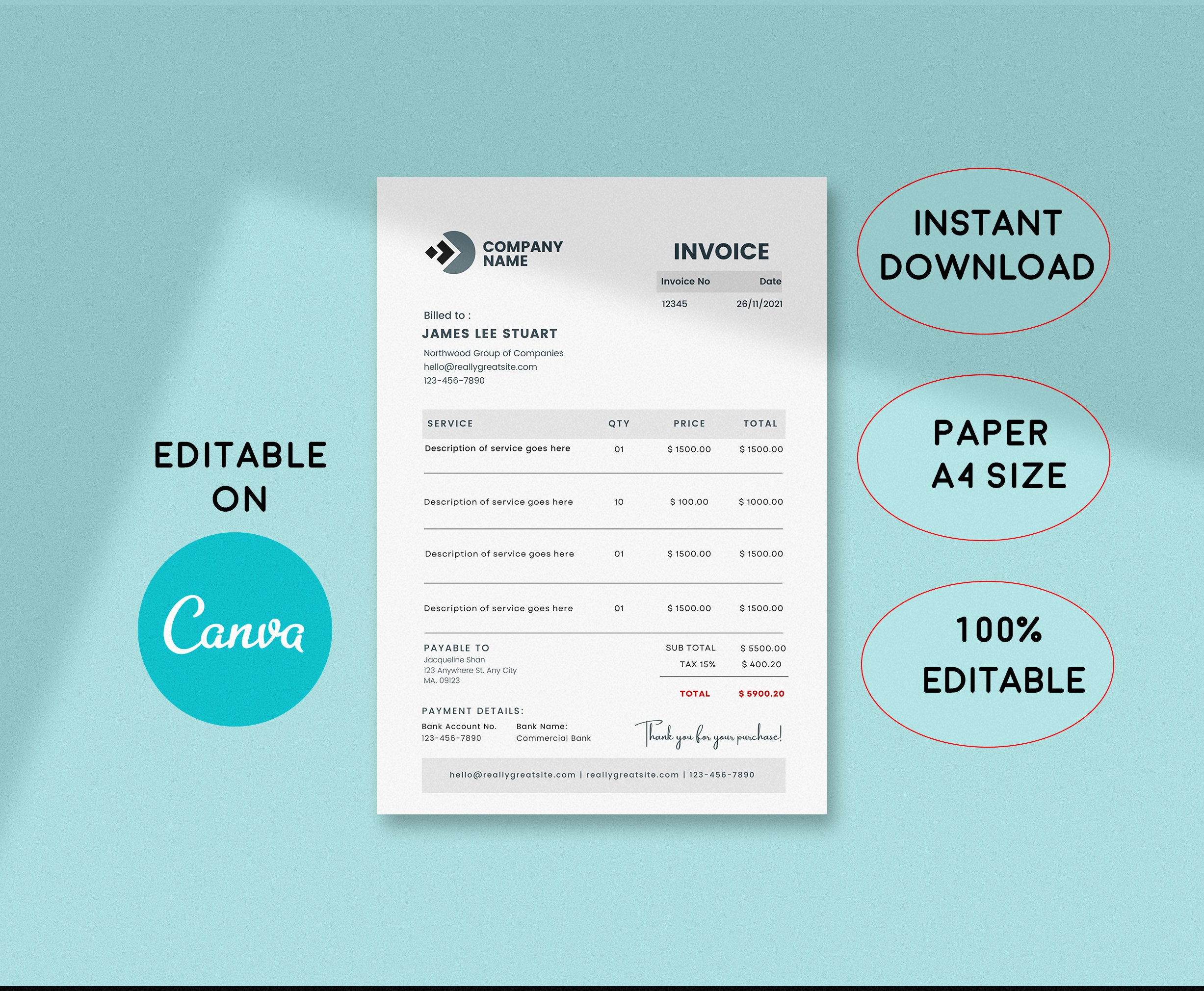 Canva Invoice Template, Invoice Template , Invoice Template Download ...