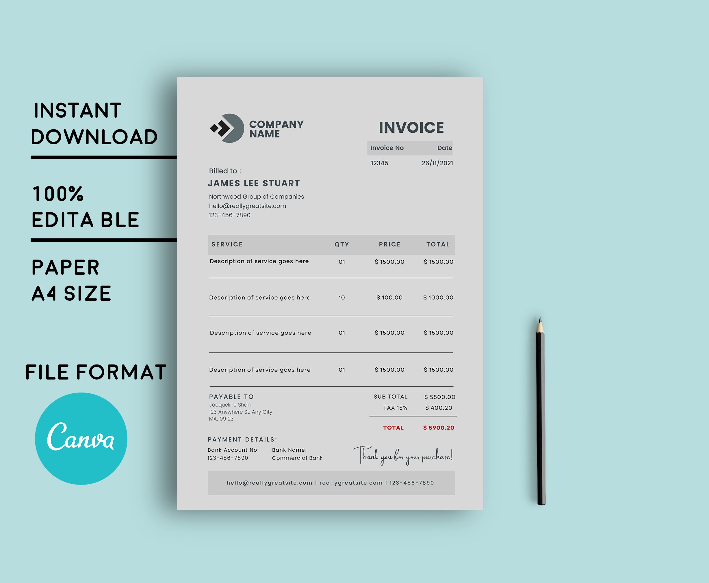 Canva Invoice Template, Invoice Template , Invoice Template Download ...
