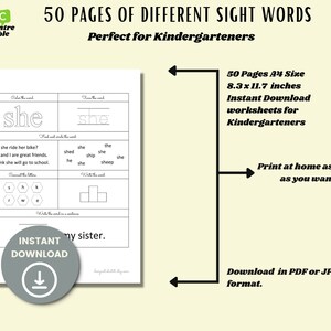 50 Printable Sight Words | Kindergarten Worksheets | Practice Spelling ...