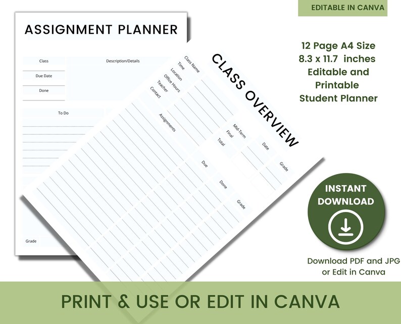 Student Planner, Canva College Student Planner, Student Planner ...