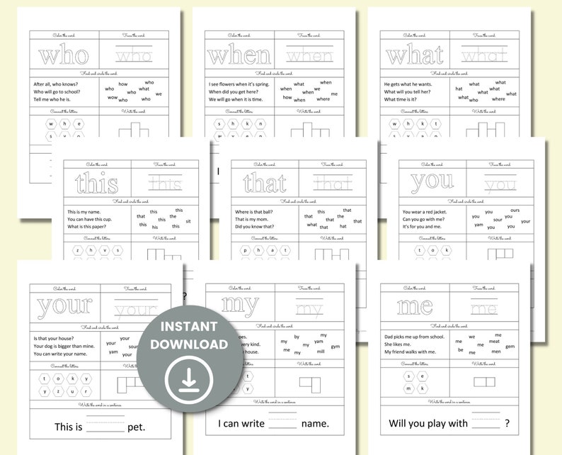 50 Printable Sight Words Kindergarten Worksheets Practice Spelling ...