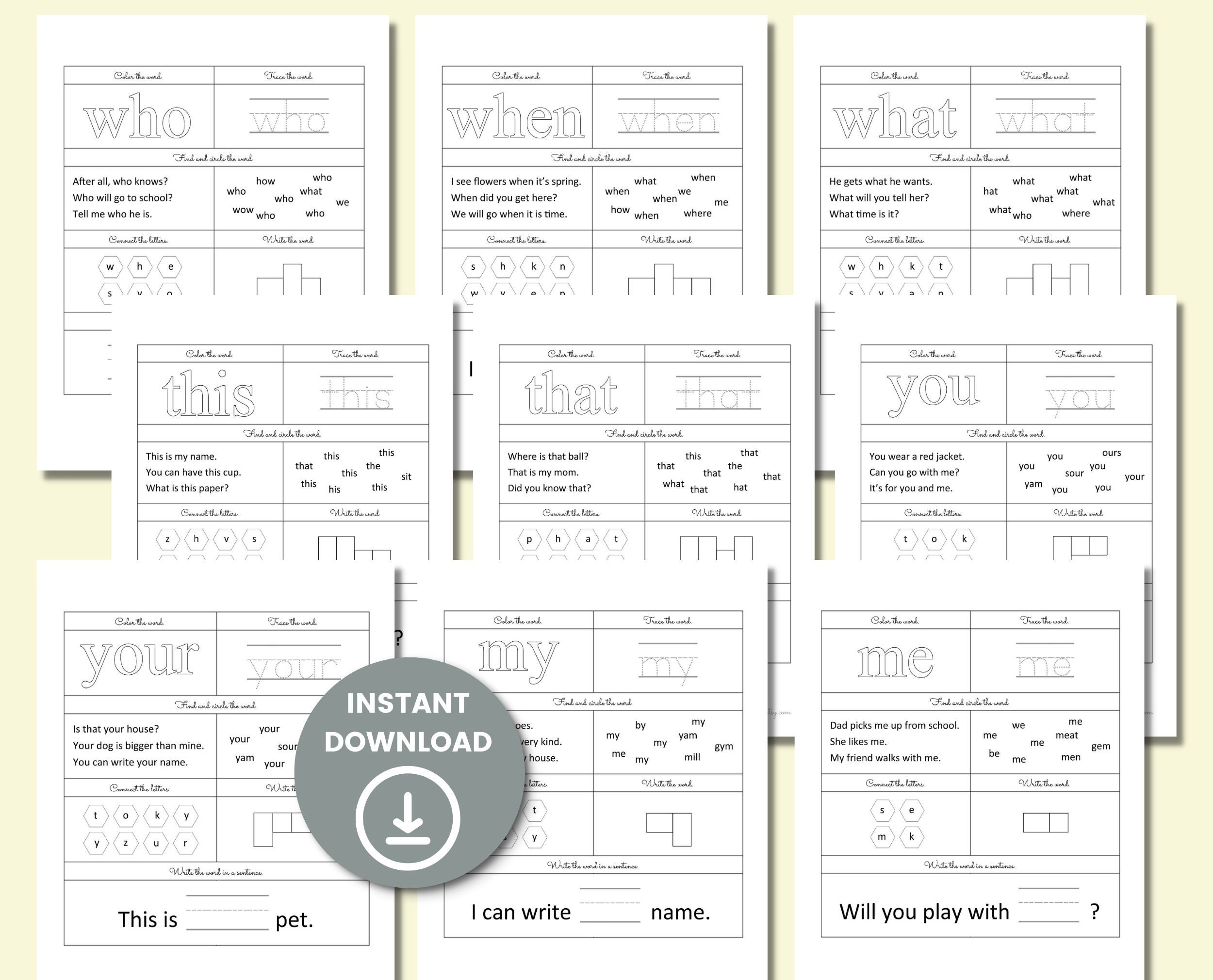 50 Printable Sight Words Kindergarten Worksheets Practice Spelling ...
