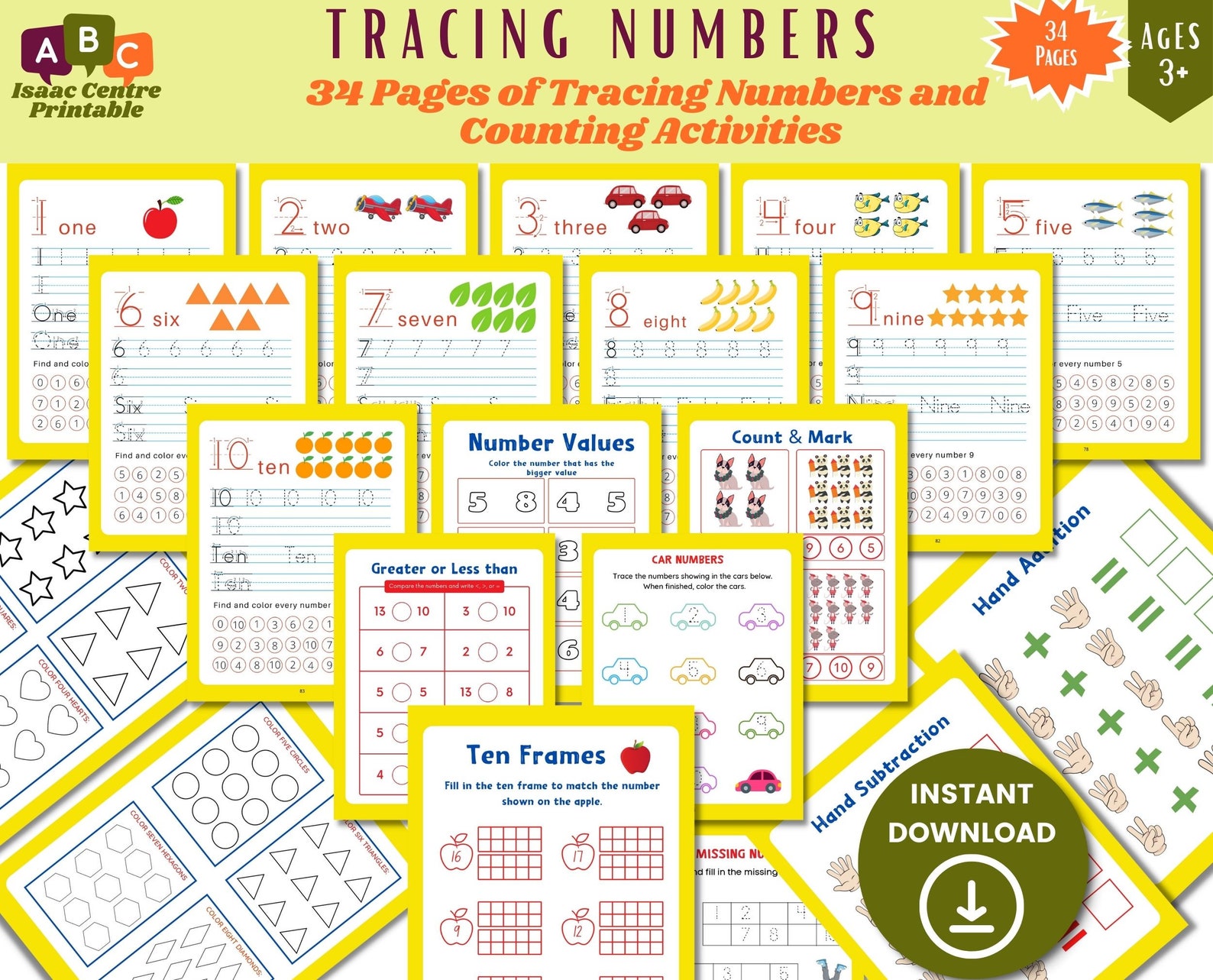 Number Tracing Preschool Printable Counting 1-10 Toddler Math Worksheet ...