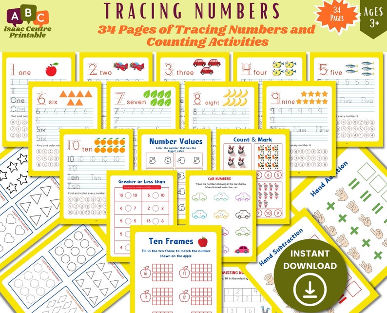Number Tracing Preschool Printable Counting 1-10 Toddler Math Worksheet ...