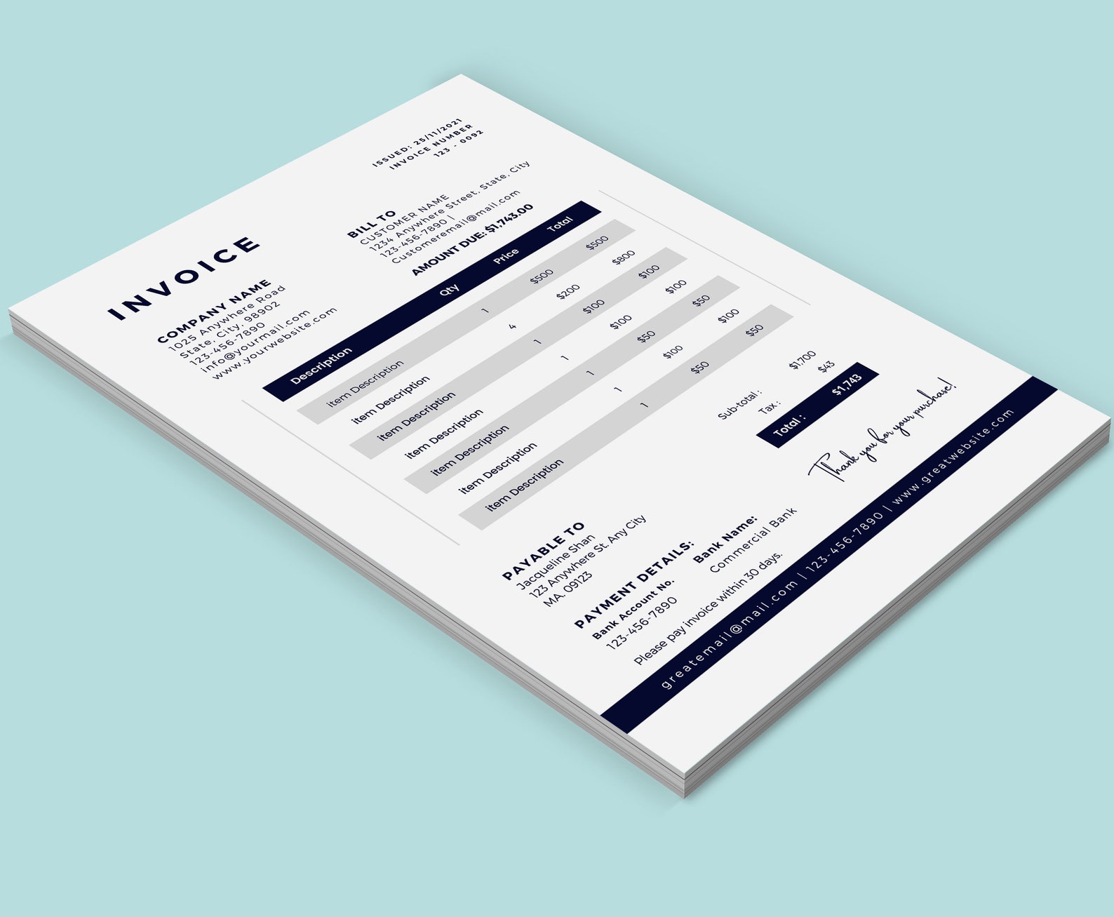 Invoice Template, Canva Invoice Template Download, Business Invoice ...
