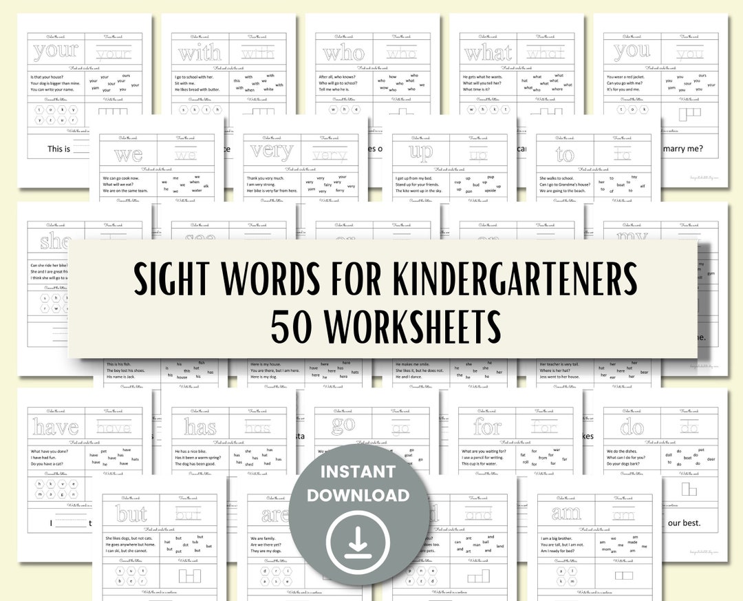 50 Printable Sight Words | Kindergarten Worksheets | Practice Spelling ...