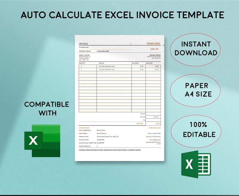 Invoice Template, Invoice Template Excel, Automatic Calculation Invoice ...