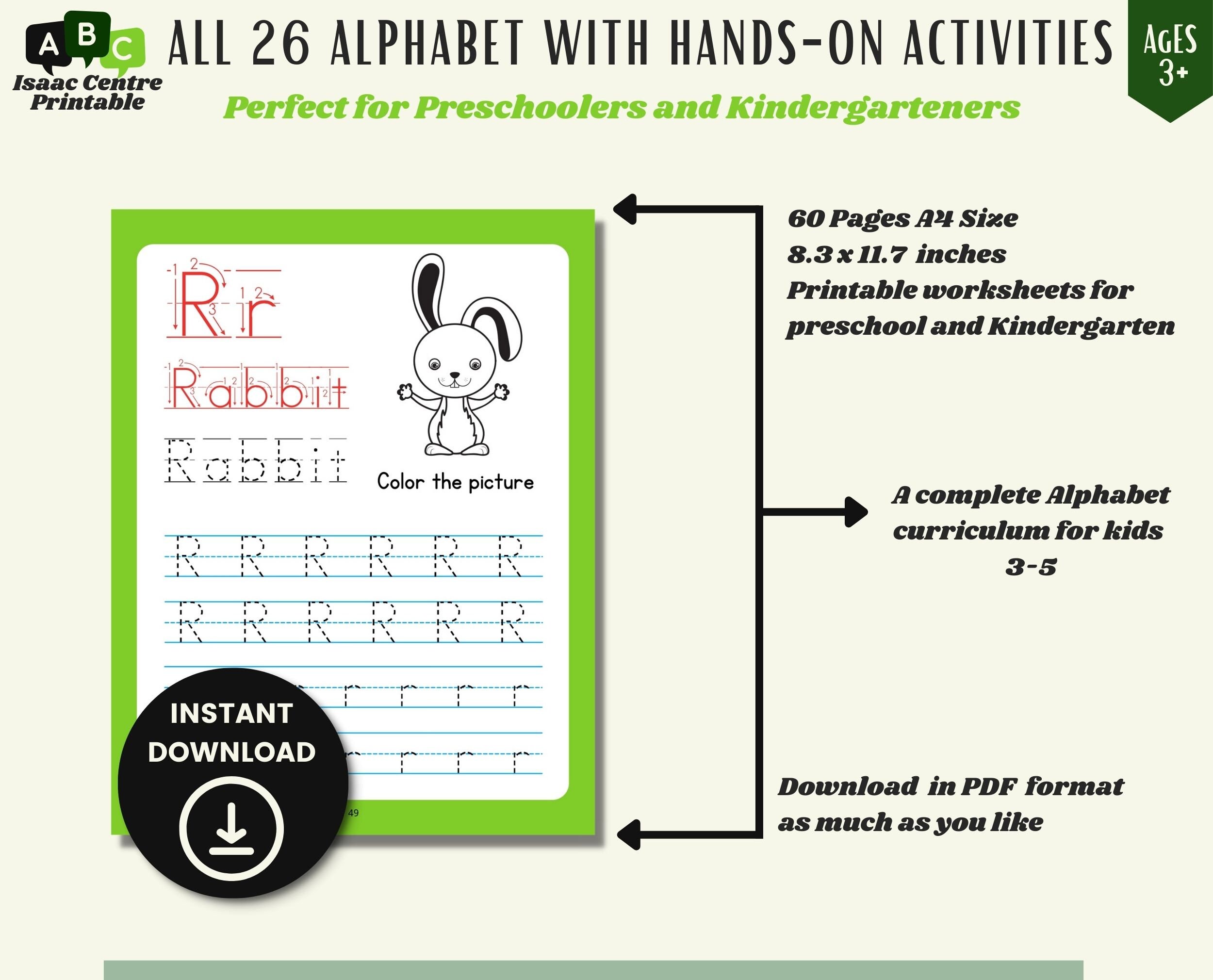 Tracing Upper & Lower Case Letters Preschool Alphabet Worksheet Learn ...