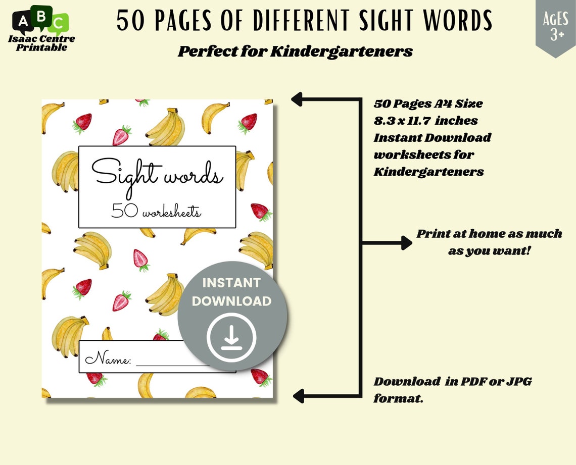 50 Printable Sight Words Kindergarten Worksheets Practice Spelling ...