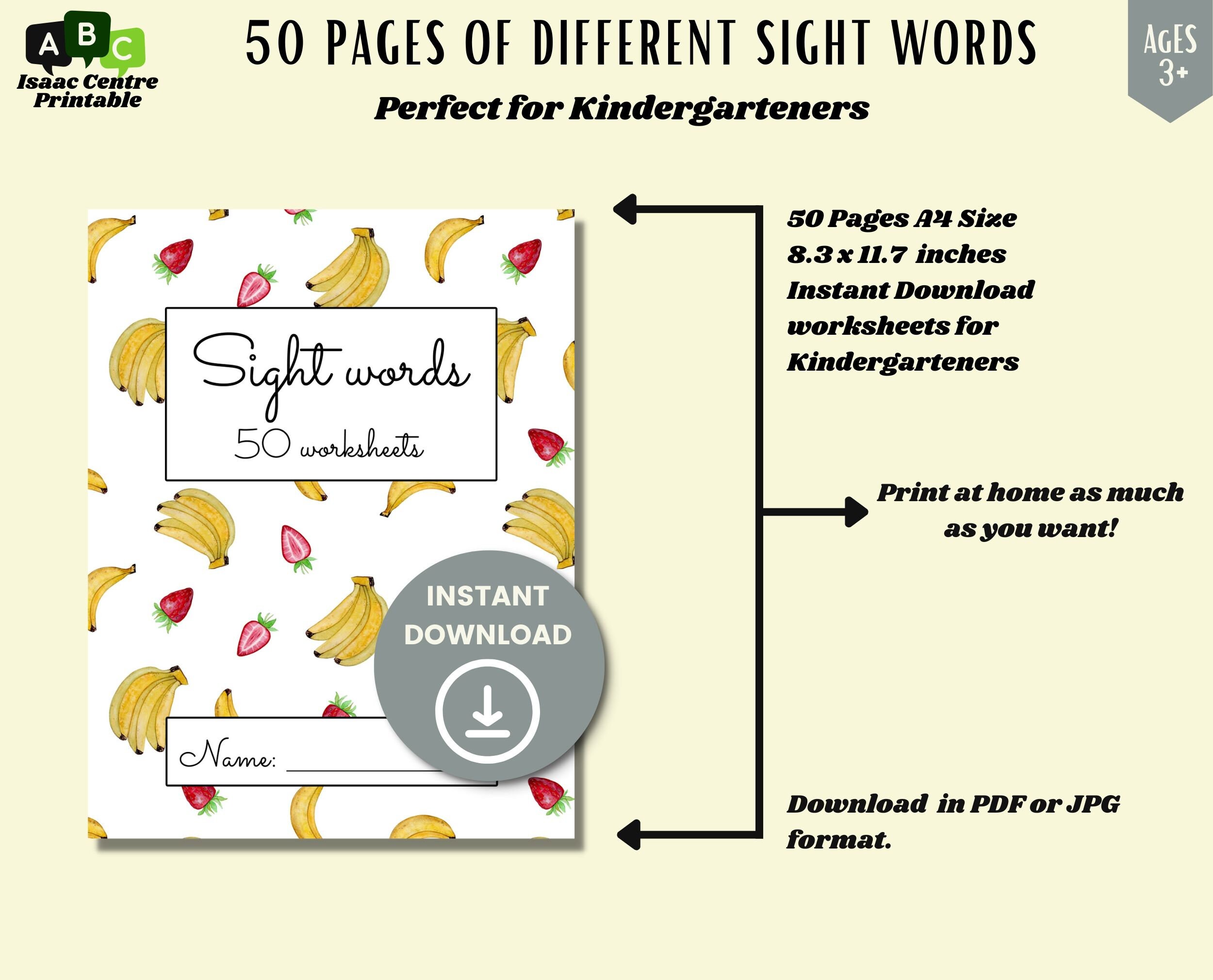 50 Printable Sight Words Kindergarten Worksheets Practice Spelling ...