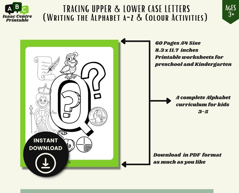Tracing Upper & Lower Case Letters Preschool Alphabet Worksheet Learn ...