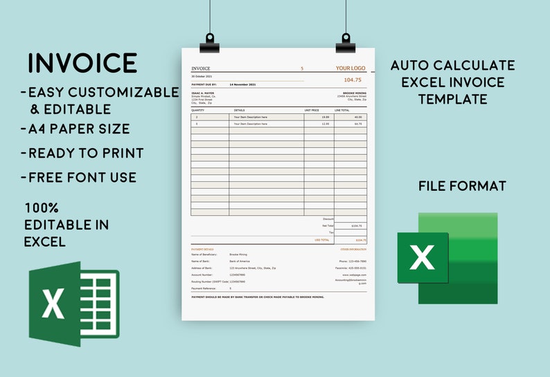 Invoice Template, Invoice Template Excel, Automatic Calculation Invoice ...