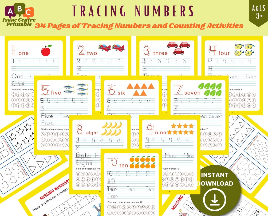 Number Tracing Preschool Printable Counting 1-10 Toddler Math Worksheet ...