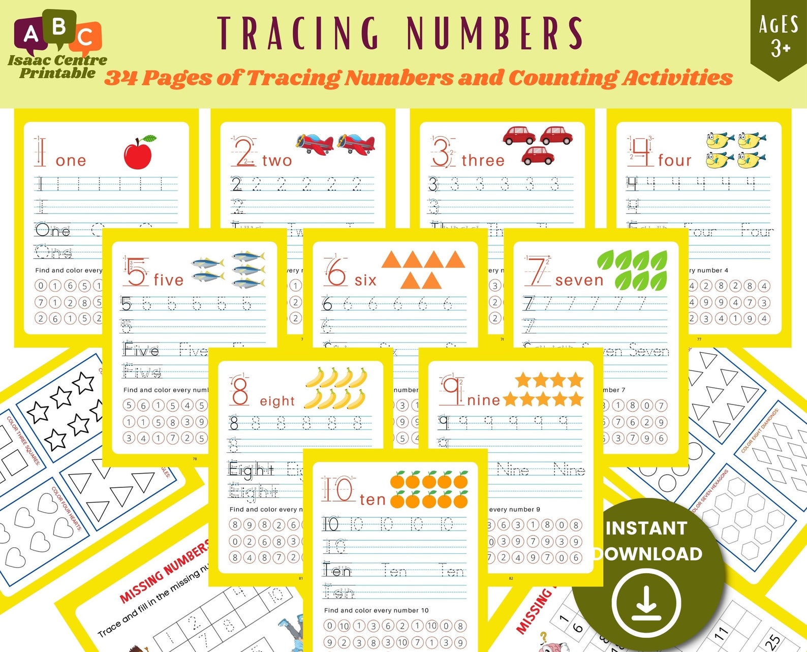 Number Tracing Preschool Printable Counting 1-10 Toddler Math Worksheet ...