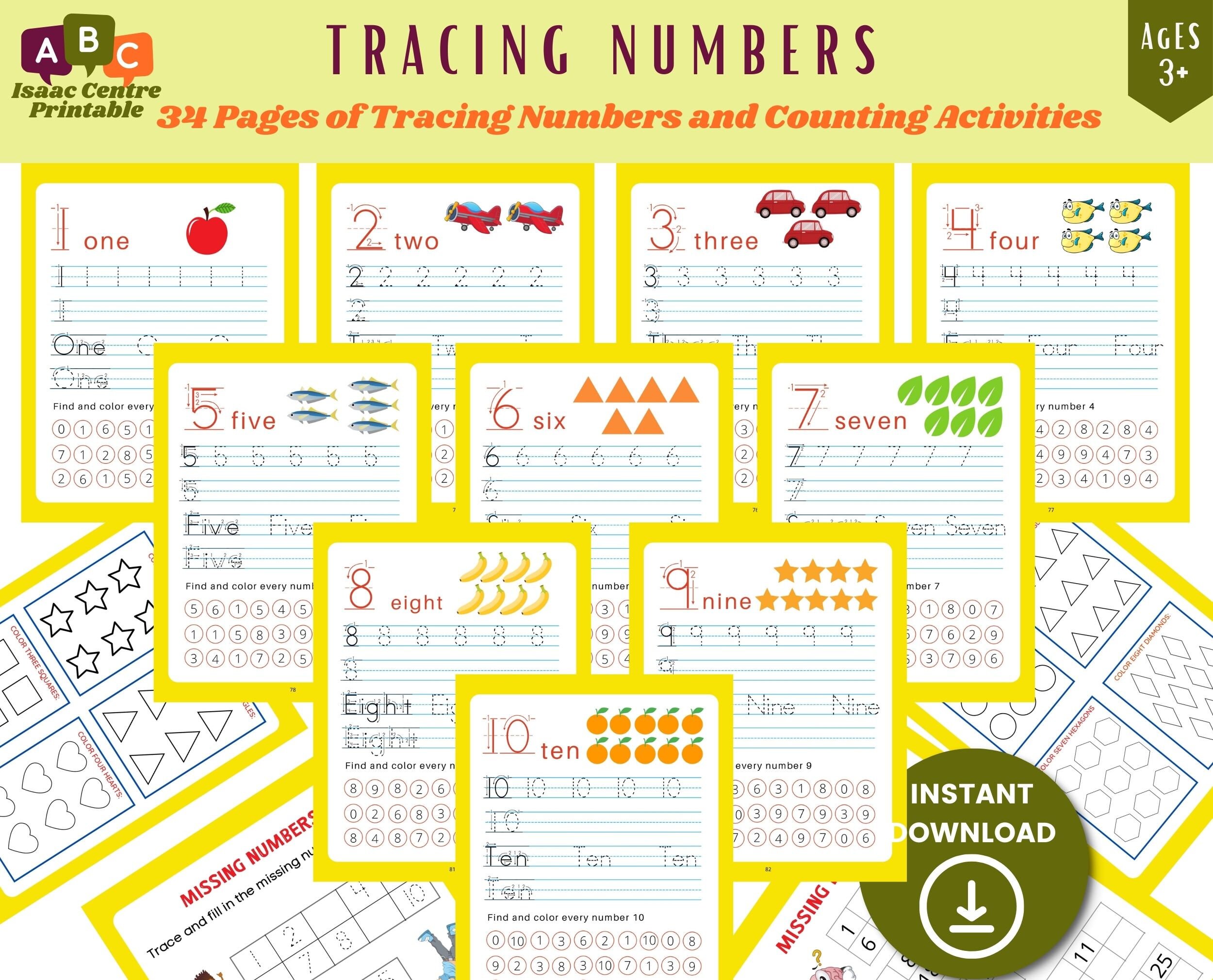 Number Tracing Preschool Printable Counting 1-10 Toddler Math Worksheet ...