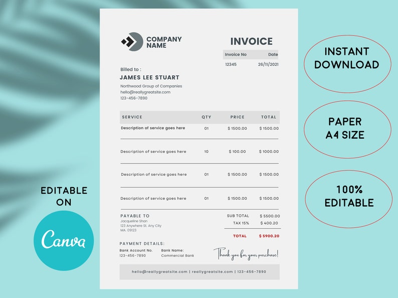 Canva Invoice Template, Invoice Template , Invoice Template Download ...