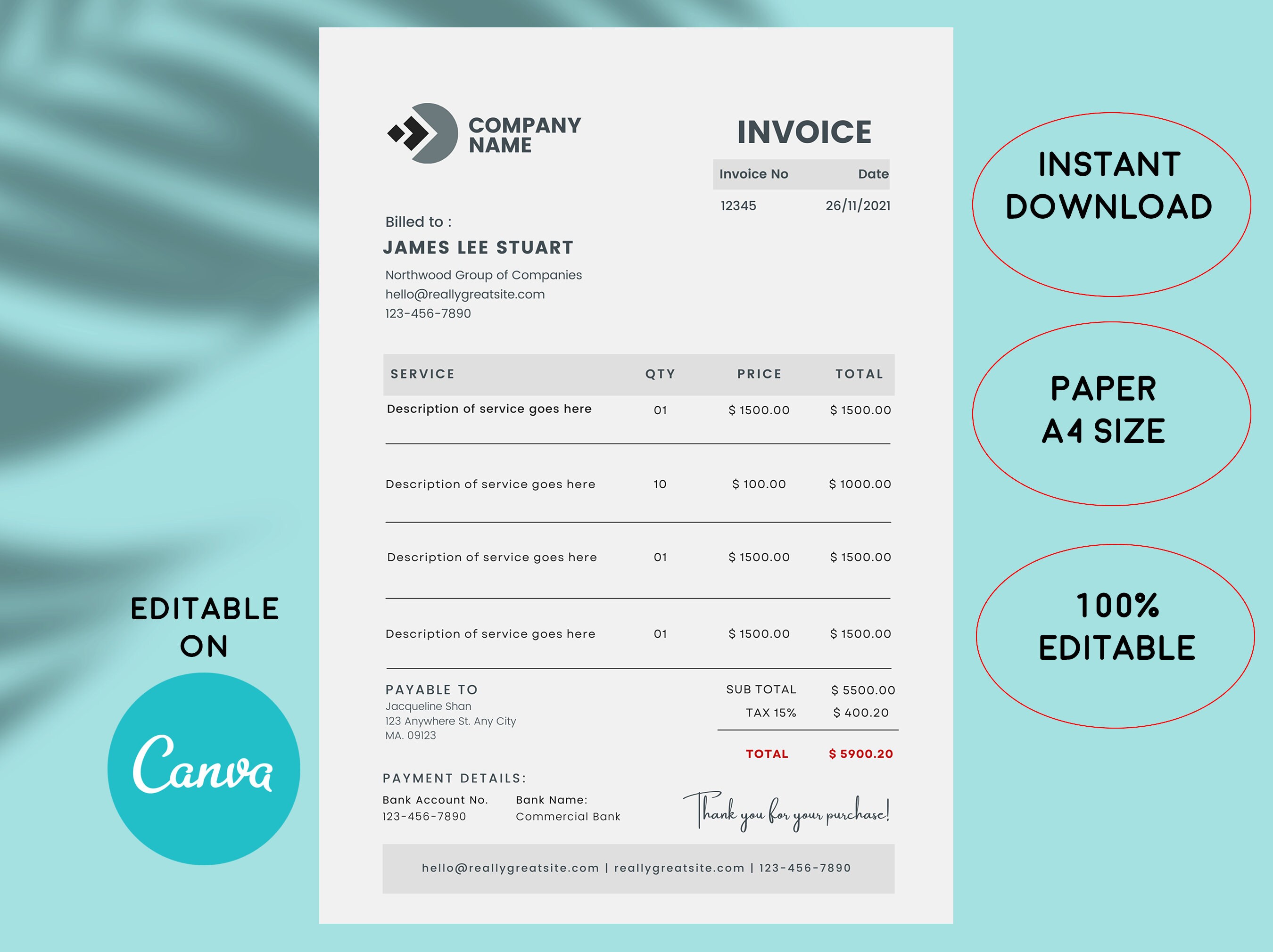 Canva Invoice Template, Invoice Template , Invoice Template Download ...