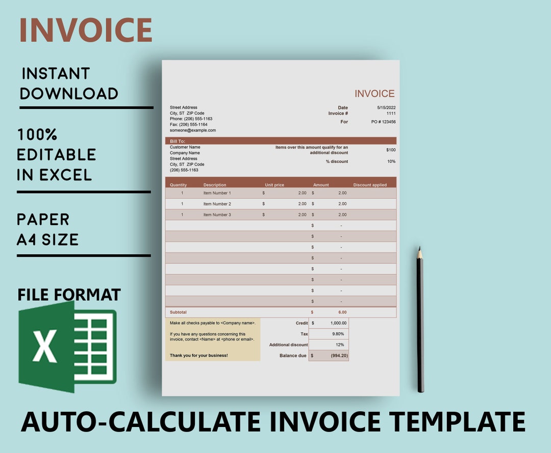 Invoice Template, Invoice Template Excel, Automatic Calculation Invoice Template for Small ...