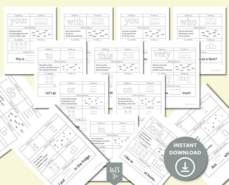 50 Printable Sight Words Kindergarten Worksheets Practice Spelling ...