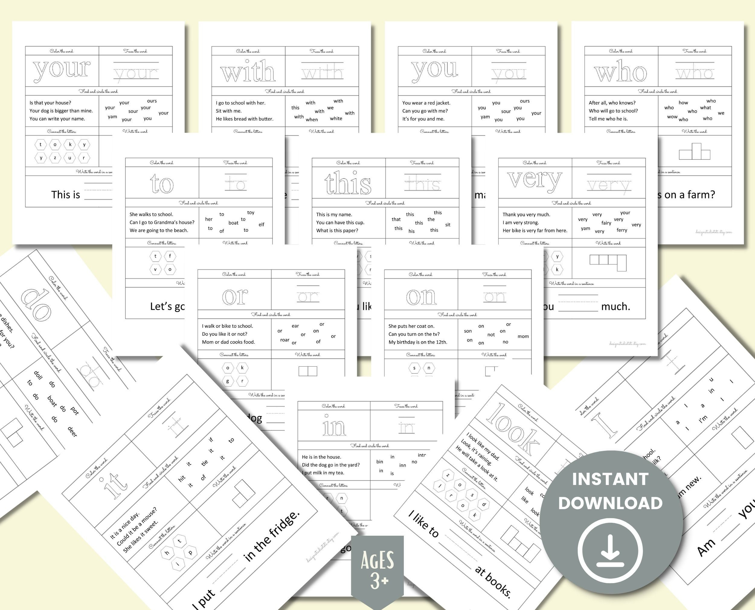 50 Printable Sight Words Kindergarten Worksheets Practice Spelling ...