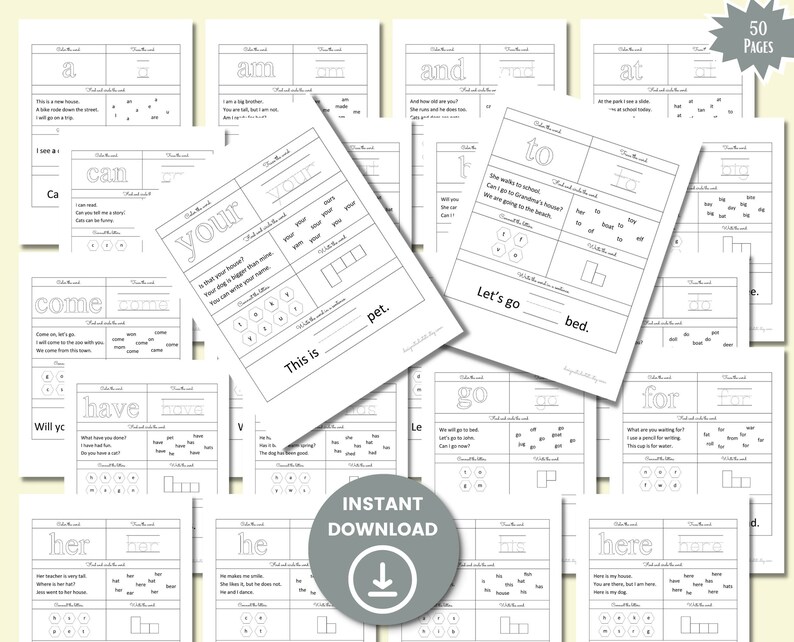 50 Printable Sight Words Kindergarten Worksheets Practice Spelling ...