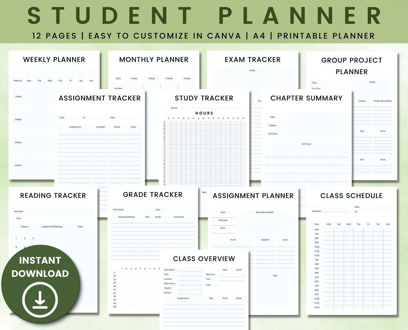 Student Planner, Canva College Student Planner, Student Planner Printable, College Student ...