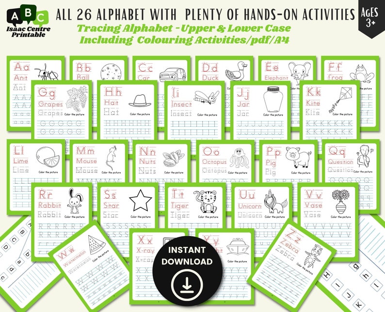 Tracing Upper & Lower Case Letters Preschool Alphabet Worksheet Learn ...