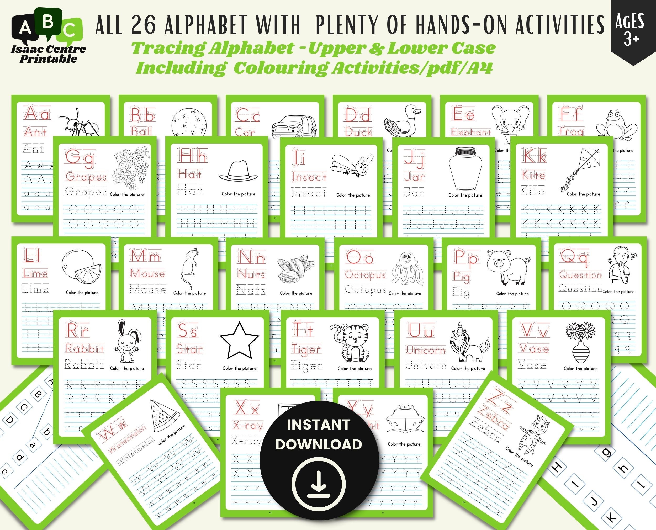 Tracing Upper & Lower Case Letters Preschool Alphabet Worksheet Learn ...