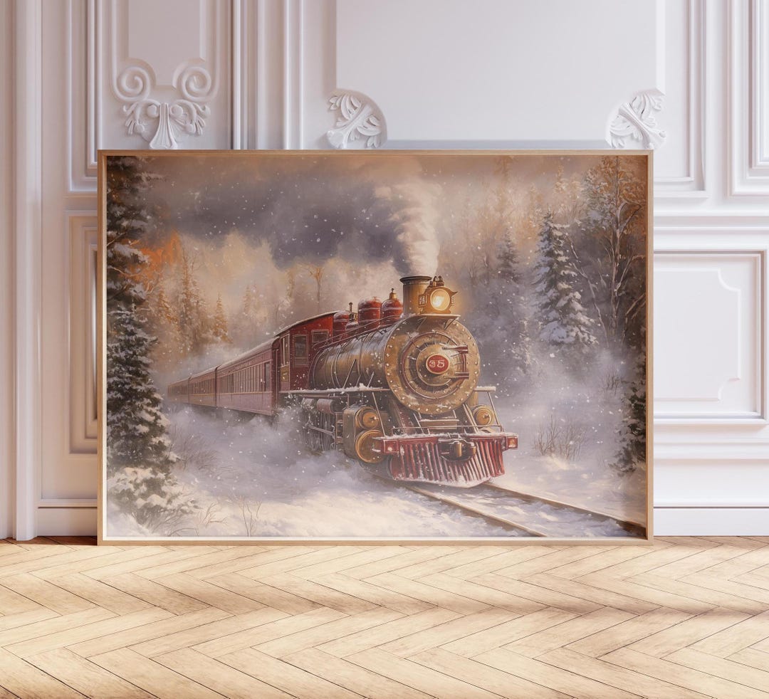 Vintage Christmas Train Art Print | Antique Holiday Wall Art | Festive ...