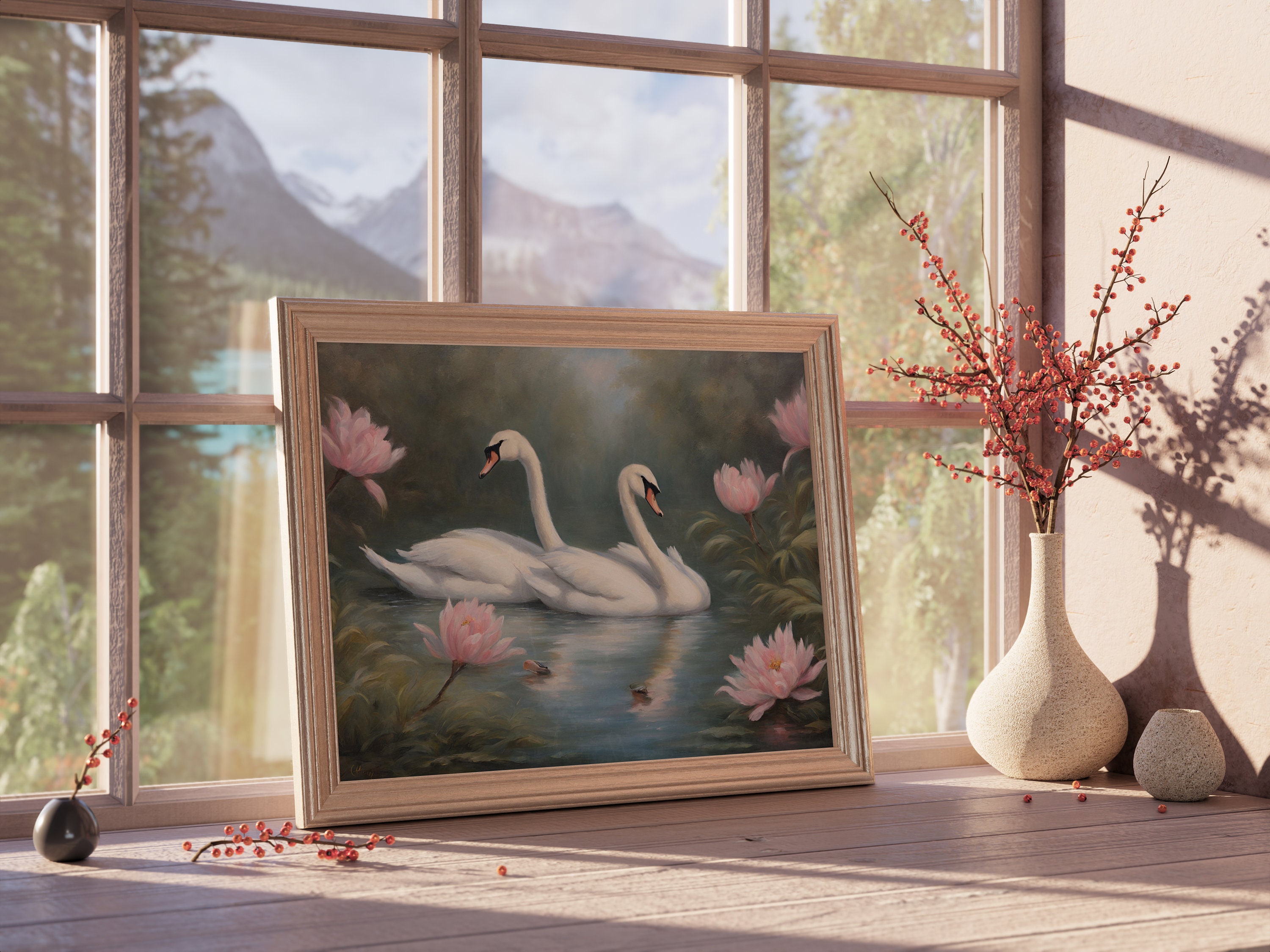 Swan Oil Painting: Coquette Room Decor Art (digital Download) - Etsy