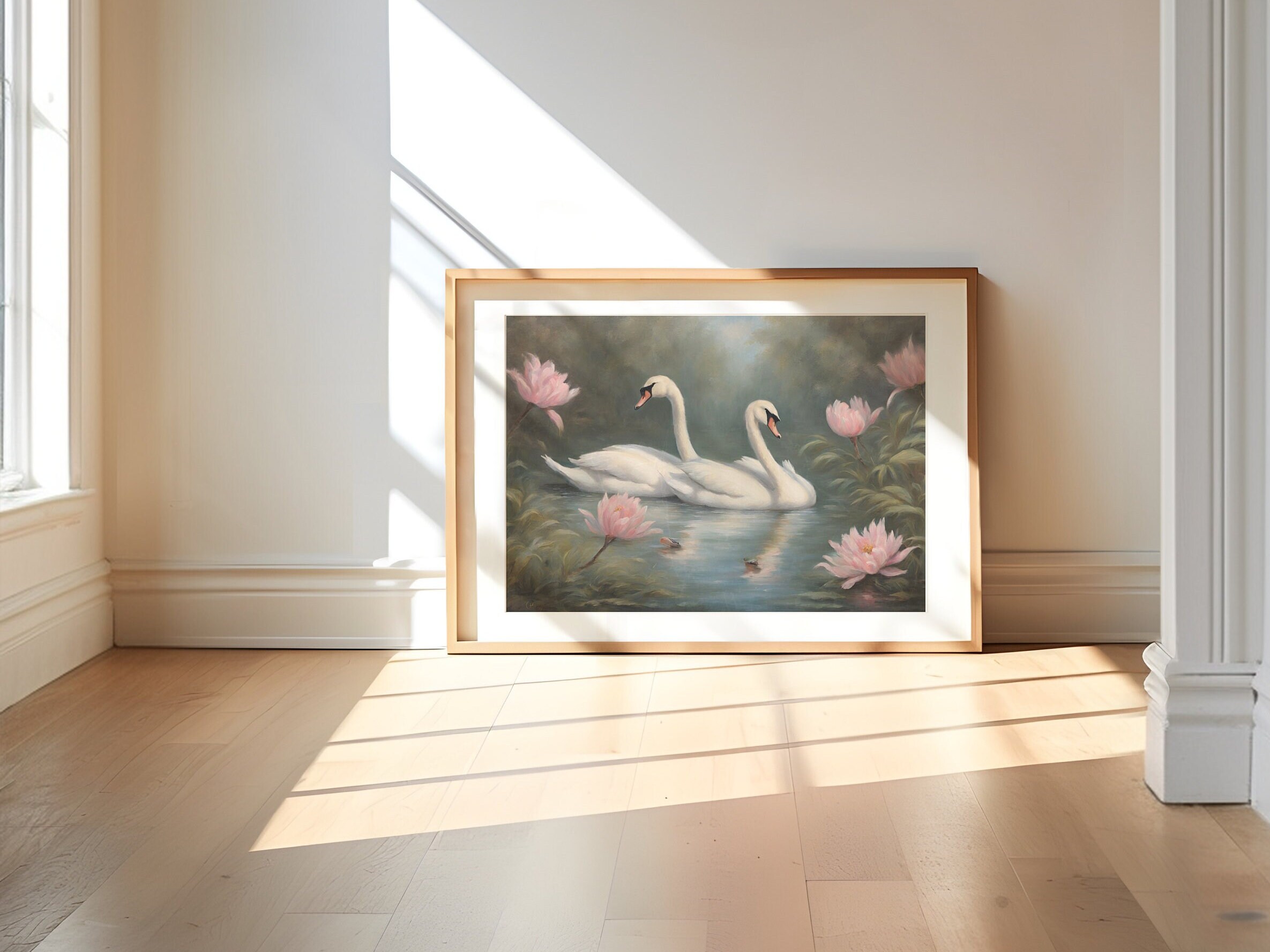 Swan Oil Painting: Coquette Room Decor Art (digital Download) - Etsy