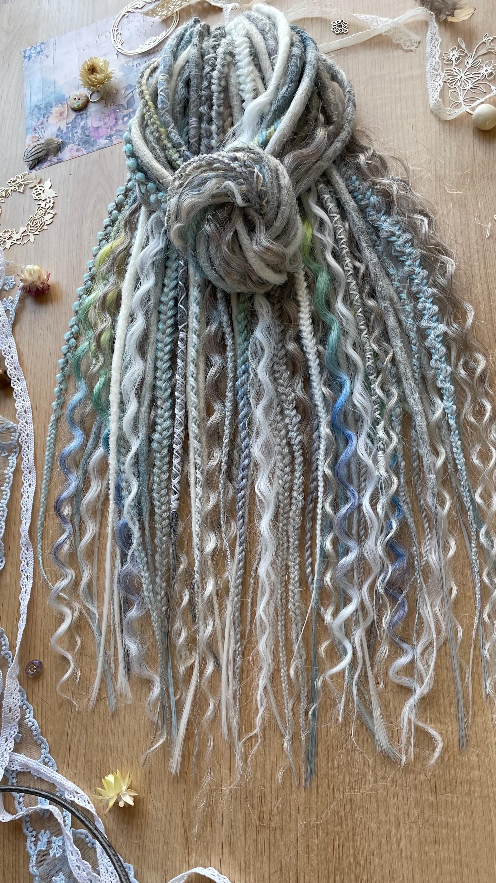 Silver Grey Synthetic Dreads: Ivory Blonde Braids, Viking Witchy Style ...