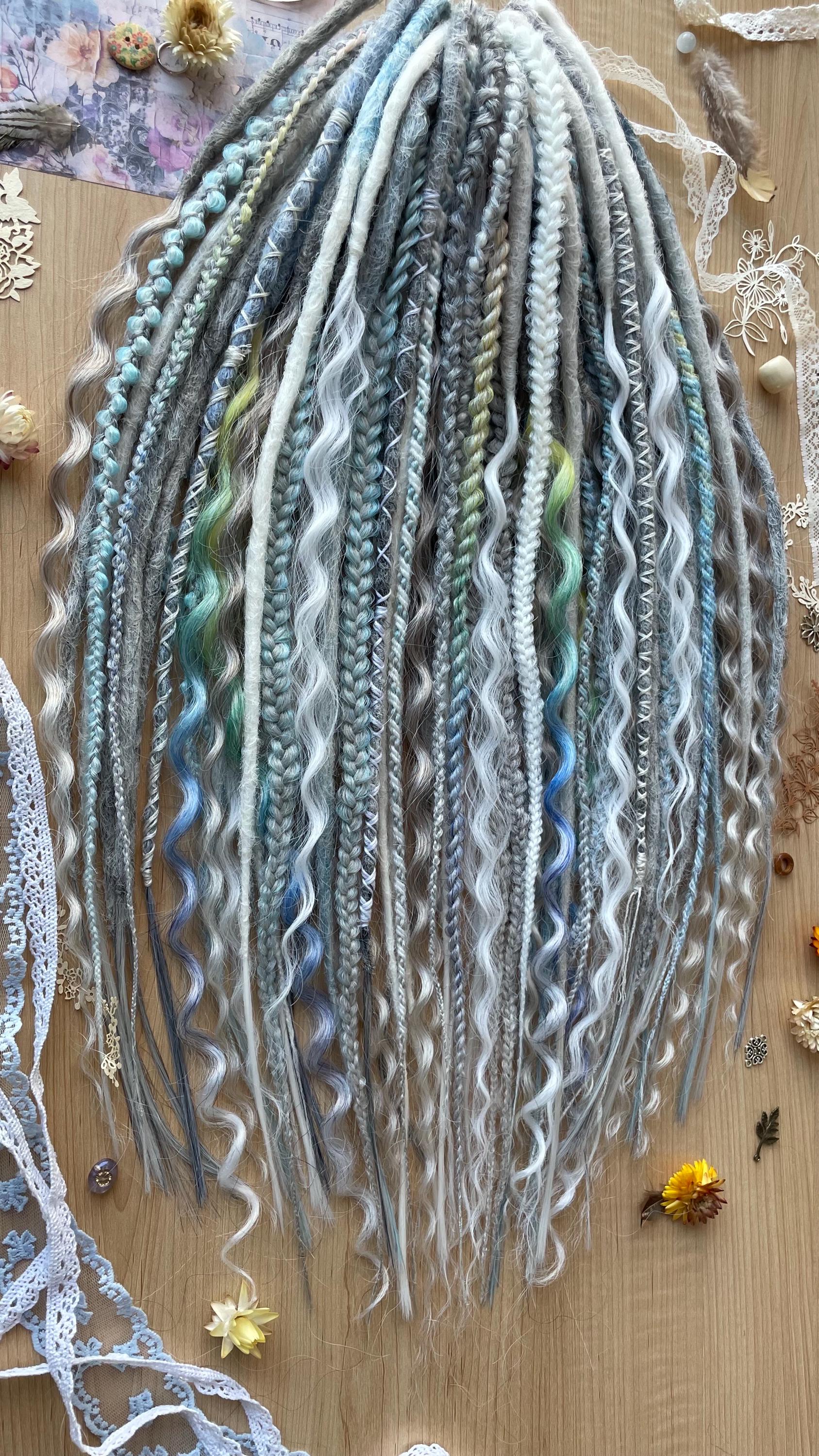 Silver Grey Synthetic Dreads: Ivory Blonde Braids, Viking Witchy Style ...