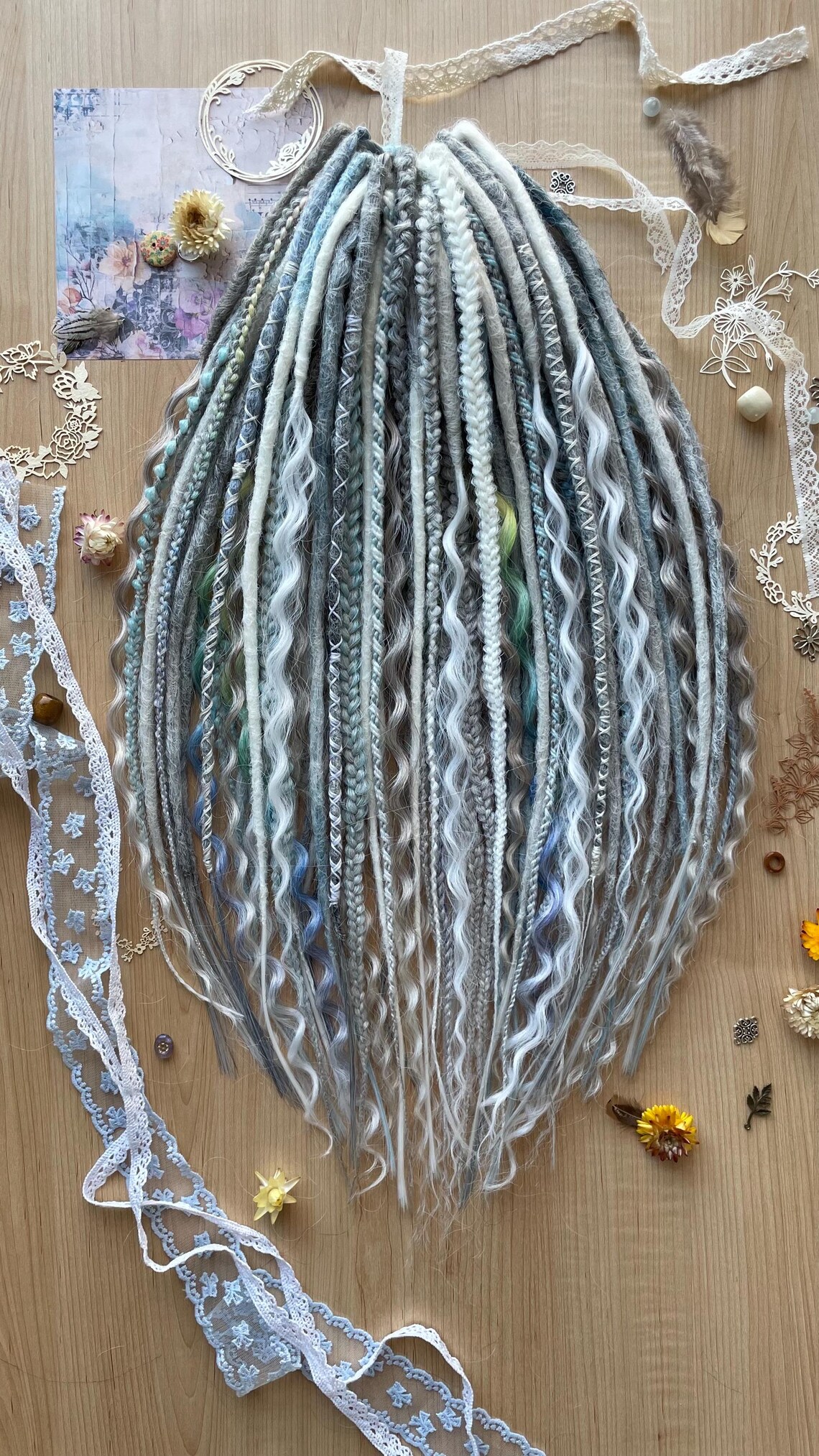 Silver Grey Synthetic Dreads: Ivory Blonde Braids, Viking Witchy Style ...