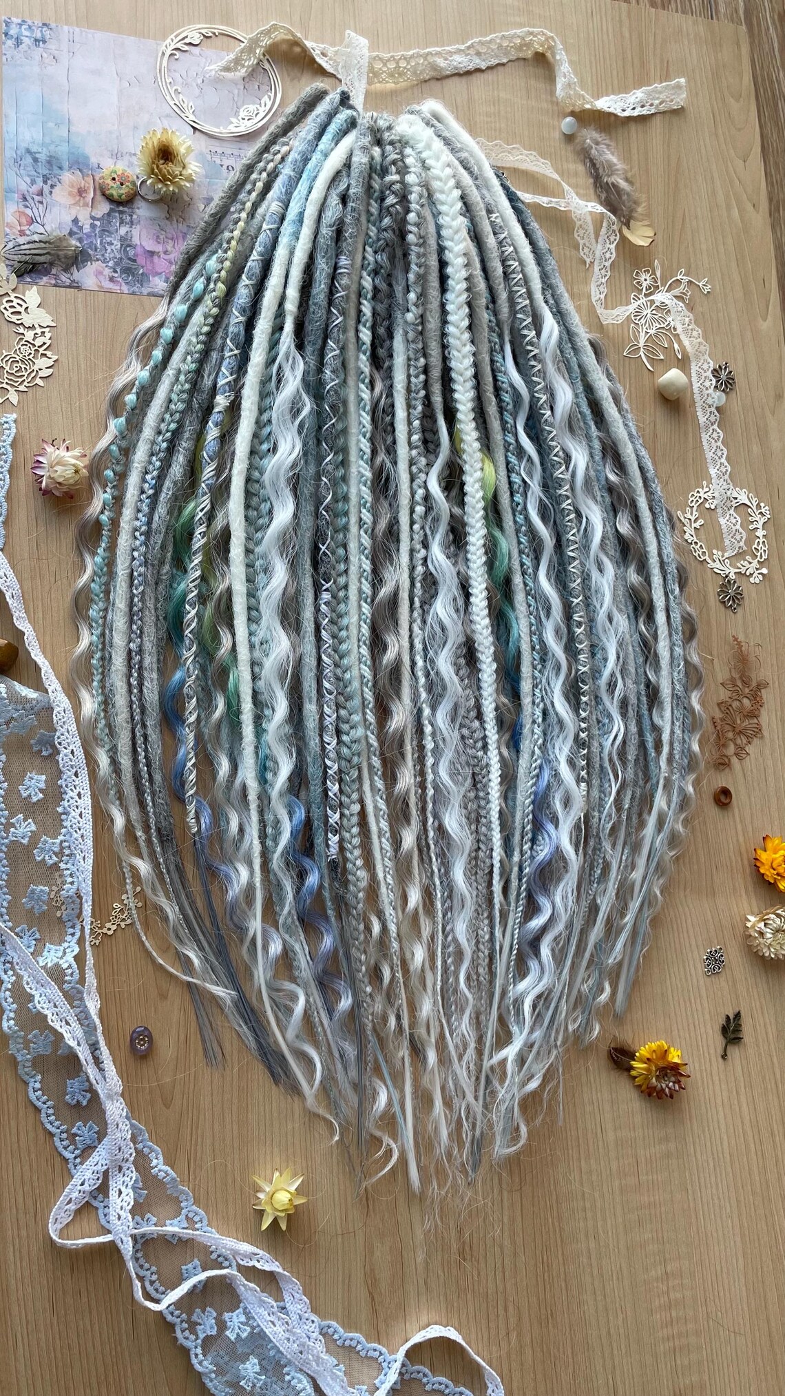 Silver Grey Synthetic Dreads: Ivory Blonde Braids, Viking Witchy Style ...
