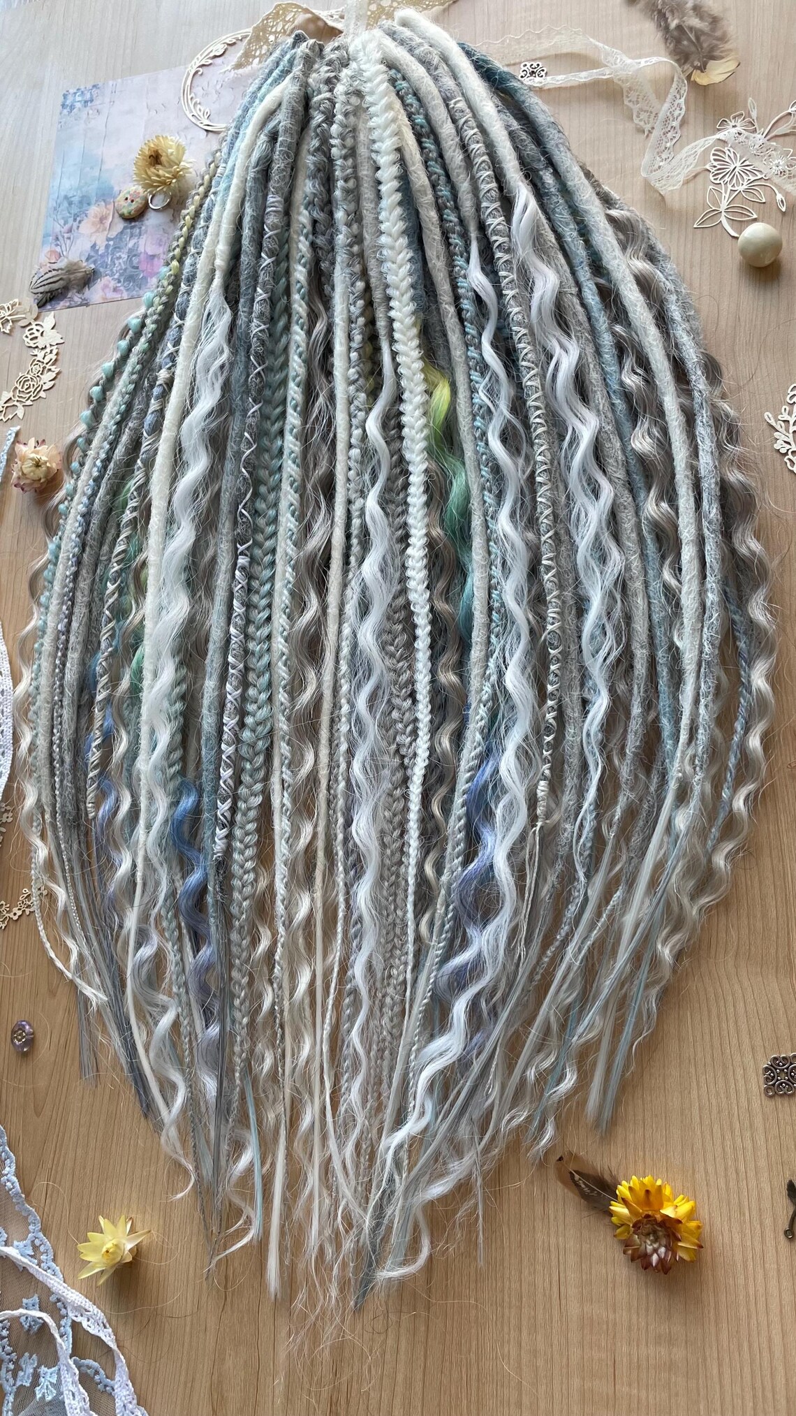 Silver Grey Synthetic Dreads: Ivory Blonde Braids, Viking Witchy Style ...