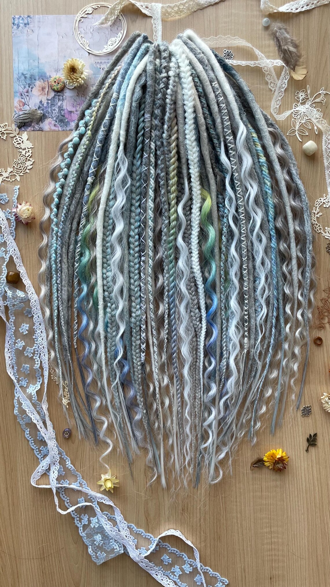 Silver Grey Synthetic Dreads: Ivory Blonde Braids, Viking Witchy Style ...