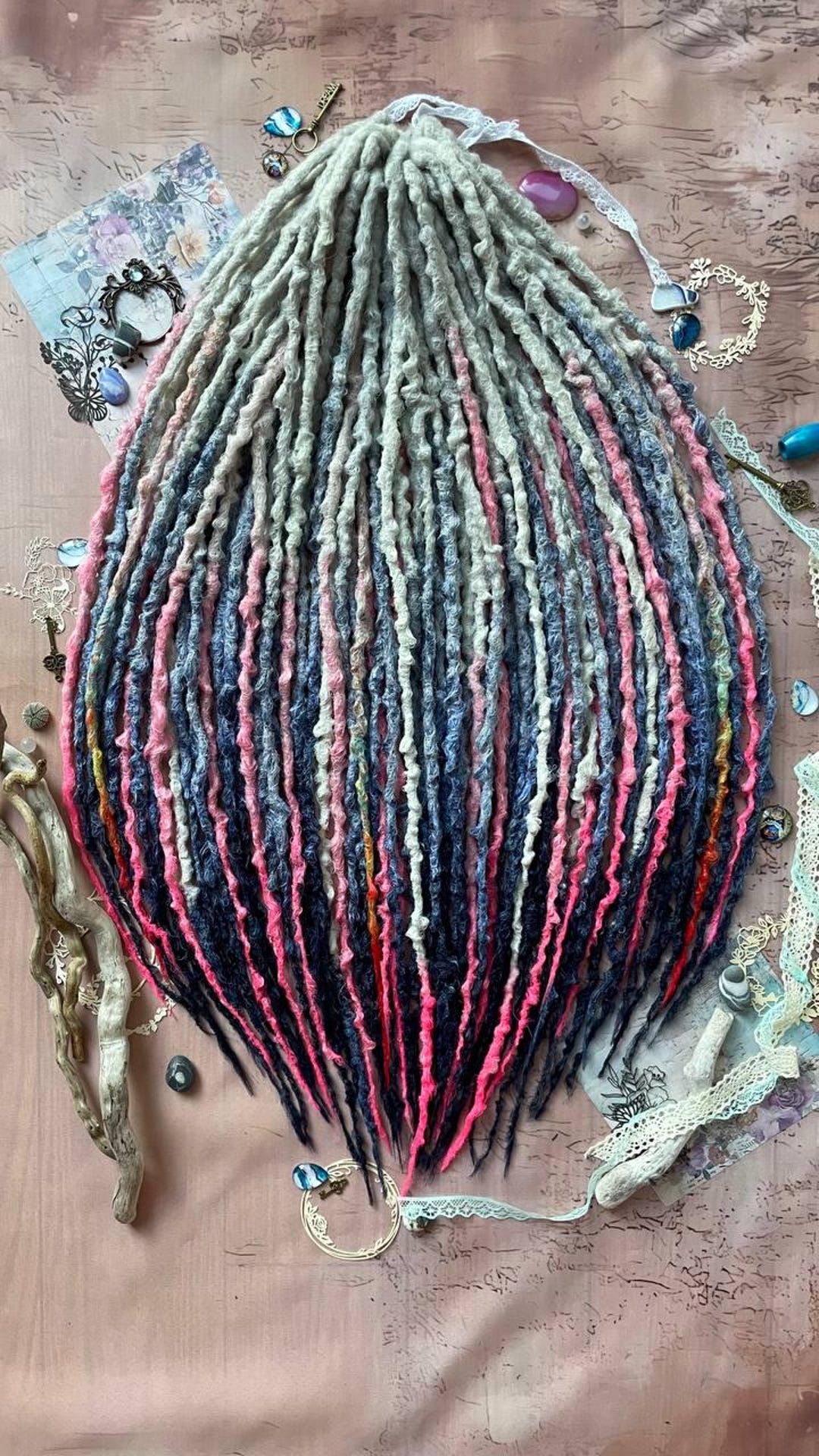 Ash Blonde to Navy Blue Ombré Dreadlock Extensions: Textured Kanekalon ...