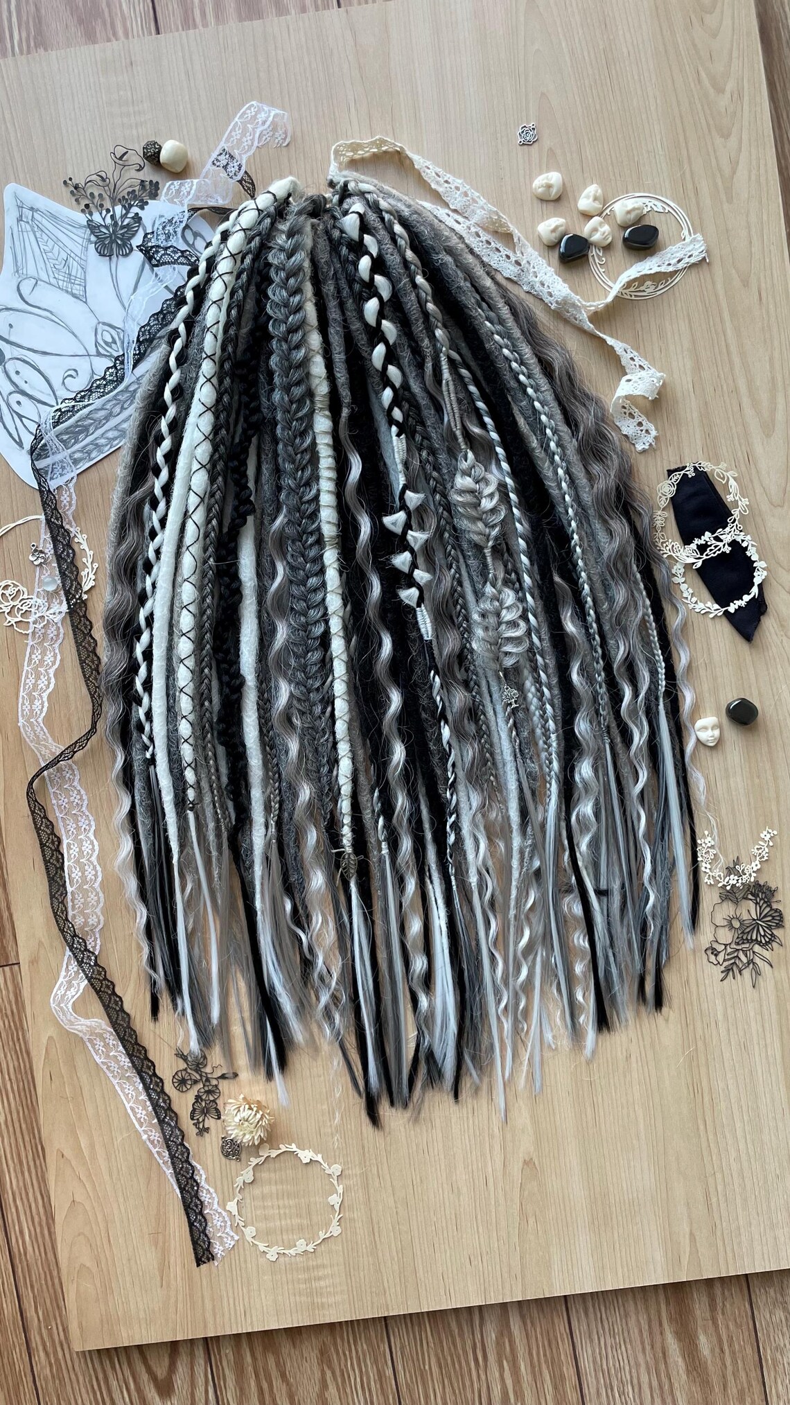 Silver Grey Synthetic Dreads: Black & White Braids, Viking Witchy Style ...
