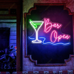 Bar Open Neon Sign, Open Sign for Bar, Cocktail Bar Sign Open Signs for ...