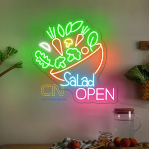 Salad Open Neon Sign Healthy Salad Light Salad Bar Wall Decor Fresh ...