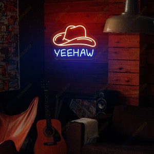 Yeehaw Neon Sign, Cowboy Hat Neon Sign, Cowboy Hat Wall Decor, Custom ...
